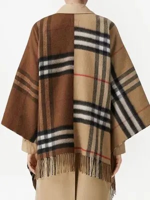 Burberry Contrast Check Fringed Cape - Brown