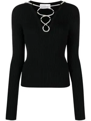 Giuseppe Di Morabito Ribbed-knit Top With Crystal Embellishments - Black