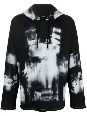Balmain Graphic Print Hoodie - Black