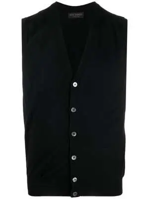DELL'OGLIO V-neck Merino Wool Vest - Black