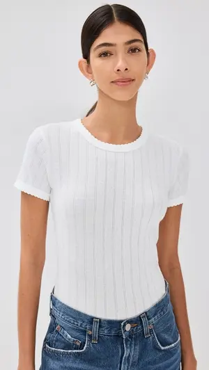 LESET Pointelle Short Sleeve Tee - White