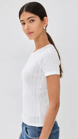 LESET Pointelle Short Sleeve Tee - White