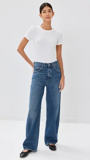 LESET Pointelle Short Sleeve Tee - White
