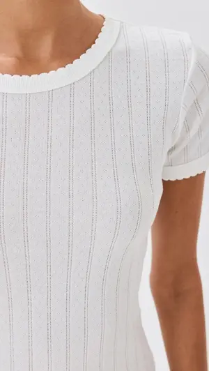 LESET Pointelle Short Sleeve Tee - White