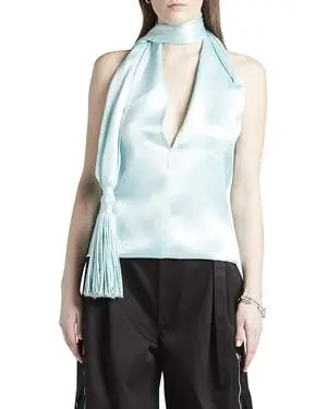 Bottega Veneta Scarf-halter Chintzed Cupro Top - Periwinkle / Blk