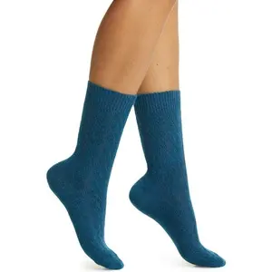 Oroblu Gwen Cable Knit Wool Blend Crew Socks Cobalto