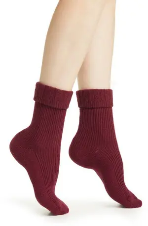 Oroblu Oroblu Hilda Wool & Cashmere Blend Crew Socks Bordeaux