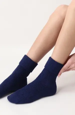 Oroblu Oroblu Hilda Wool & Cashmere Blend Crew Socks Marine
