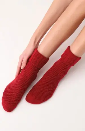 Oroblu Oroblu Hilda Wool & Cashmere Blend Crew Socks Red