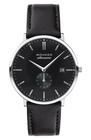 Movado Heritage Leather Strap Watch - Black