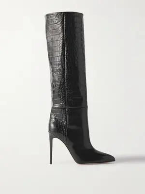 Paris Texas Croc-effect Leather Knee Boots - Black