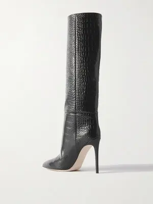 Paris Texas Croc-effect Leather Knee Boots - Black