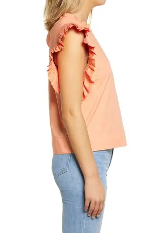 English Factory Ruffle Sleeve Blouse - Coral
