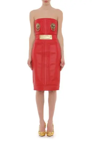 Moschino Door Knocker Strapless Leather Dress In Fantasy Print Red - 70%  Off | Editorialist