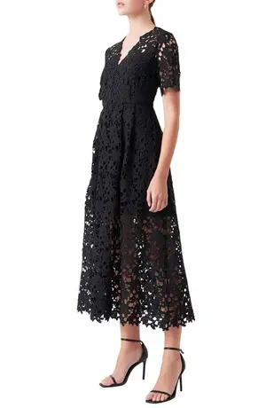 Endless Rose Allover Lace Midi Dress - Black