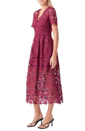 Endless Rose Allover Lace Midi Dress - Bordeaux