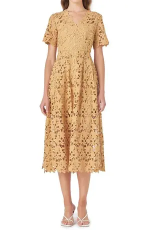 Endless Rose Allover Lace Midi Dress - Tan