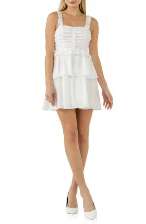 Endless Rose Ruched Tiered Cotton Blend Minidress