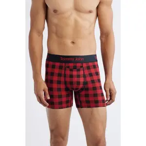 Tommy John Second Skin 4-inch Boxer Briefs Emboldened Red Buffalo Check