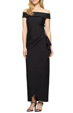 Alex Evenings Off-the-shoulder Side-swept Gown