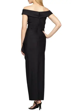 Alex Evenings Off-the-shoulder Side-swept Gown