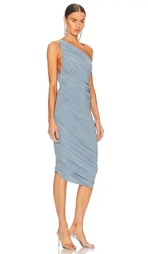 Norma Kamali One Shoulder Ruched Dress - Soft Blue