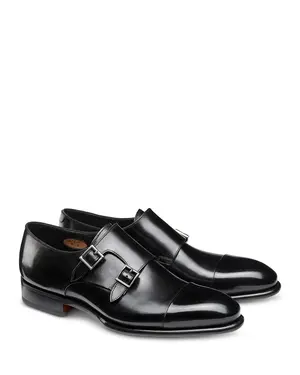 Santoni Carter Cap Toe Double Monk Strap Shoes - Black