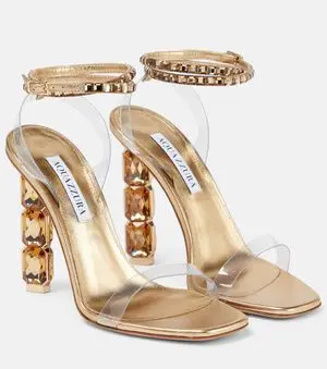 AQUAZZURA Aura Plexi 105 Embellished Sandals - Gold