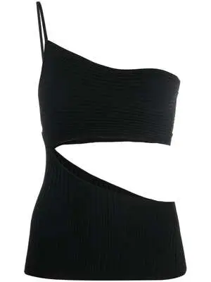 ANDREĀDAMO One-shoulder Cut-out Ribbed Top - Black