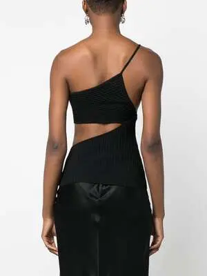 ANDREĀDAMO One-shoulder Cut-out Ribbed Top - Black