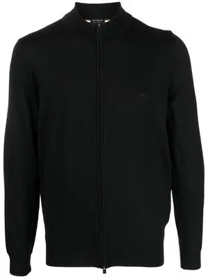 BOSS Fine-knit Zip-up Cardigan - Black