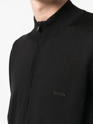 BOSS Fine-knit Zip-up Cardigan - Black