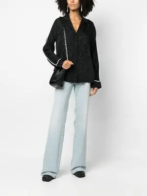 Off-White Floral Jacquard V-neck Blouse