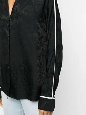 Off-White Floral Jacquard V-neck Blouse