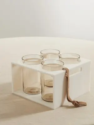 Brunello Cucinelli Set Of Four Water Glasses With Krion Holder - Neutrals