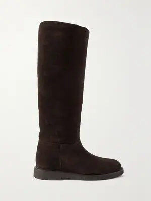 Legres Shearling-lined Suede Knee Boots - Brown