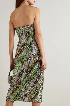 Halpern Strapless Sequined Tulle Midi Dress