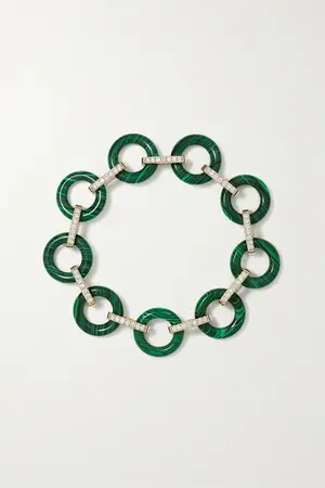 Mateo - Donut 14-karat Gold, Malachite And Diamond Bracelet