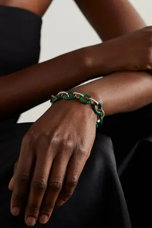 Mateo - Donut 14-karat Gold, Malachite And Diamond Bracelet