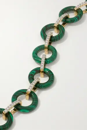 Mateo - Donut 14-karat Gold, Malachite And Diamond Bracelet