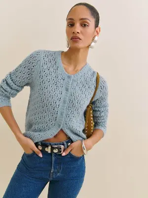 REFORMATION Reformation Clara Crew Cardigan Blue