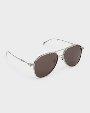 Alexander McQueen Men's Skull Embellished Metal Aviator Sunglasses - Rutenium