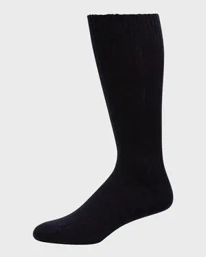 Neiman Marcus Ribbed Cashmere Crew Socks - Navy