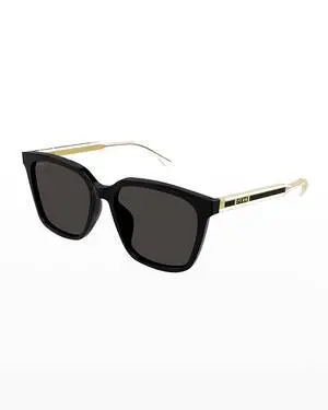 Gucci Temple-logo Rectangle Sunglasses - Shiny Black