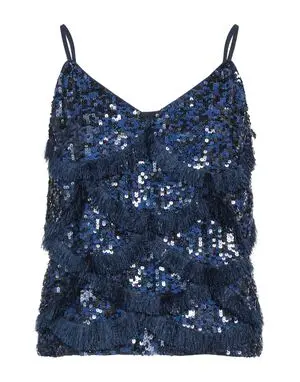 Pinko Crepe Camisole With Sequins And Fringes - Dark Blue