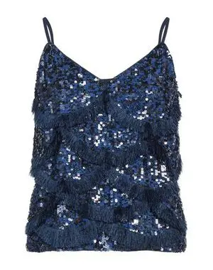 Pinko Crepe Camisole With Sequins And Fringes - Dark Blue
