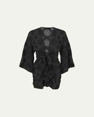 VIX PAULA HERMANNY Perola Knot Short Caftan Coverup - Black