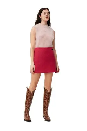 GANNI Wool A-Line Mini Skirt Fiery Red
