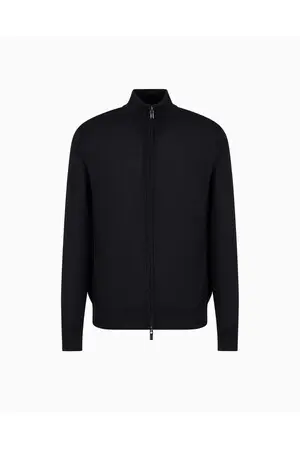 Emporio Armani Virgin-wool Full-zip Cardigan - Navy