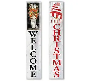 COURTSIDE MARKET Autumn & Snowman Kisses 7x40 Double-sided Porch Sign - One-color